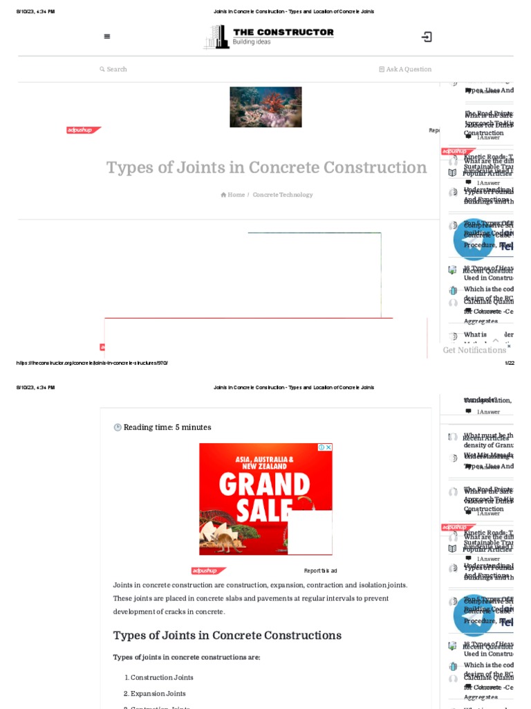 Joints in Concrete Construction - Types and Location of Concrete Joints ...