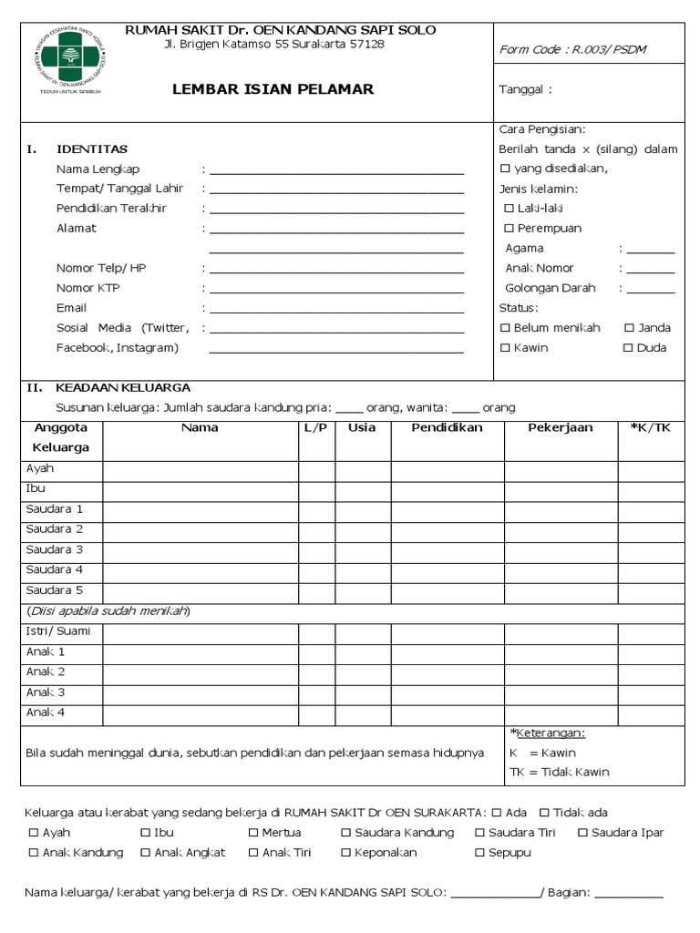 Form Isian Data Pelamar | PDF