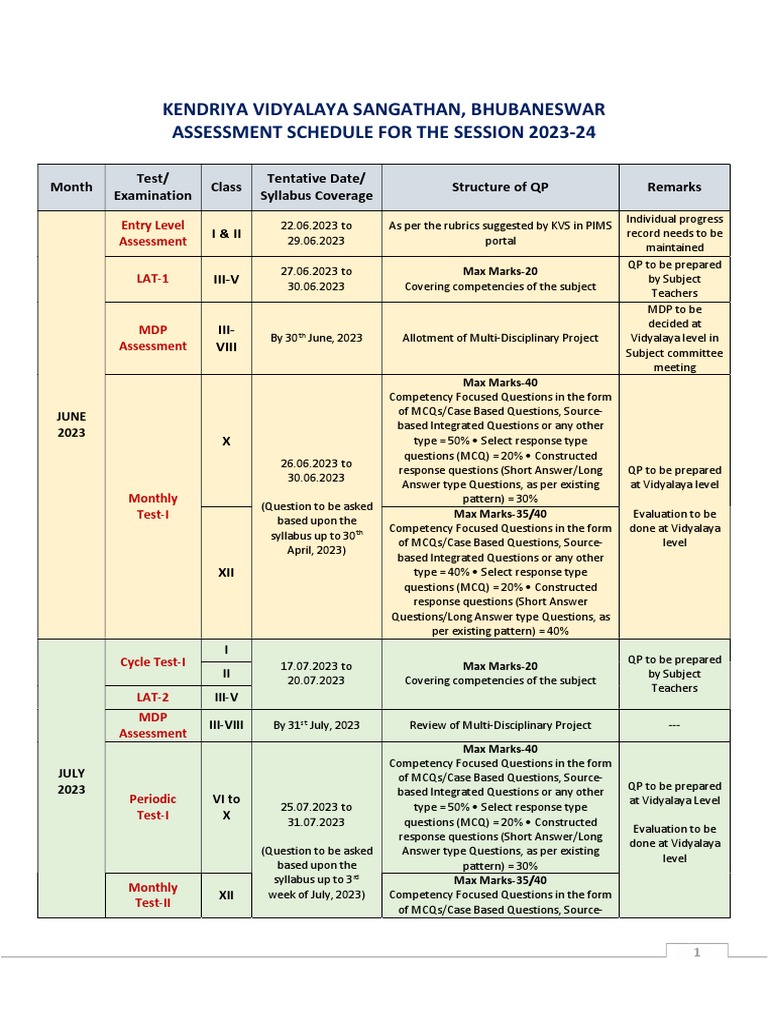 Assessment Schedule 2023-24 | PDF