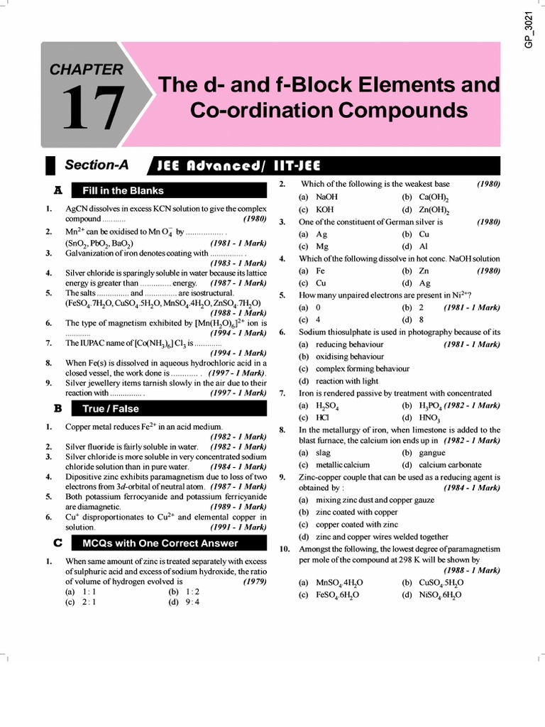 17 The D and F Block Elements | PDF