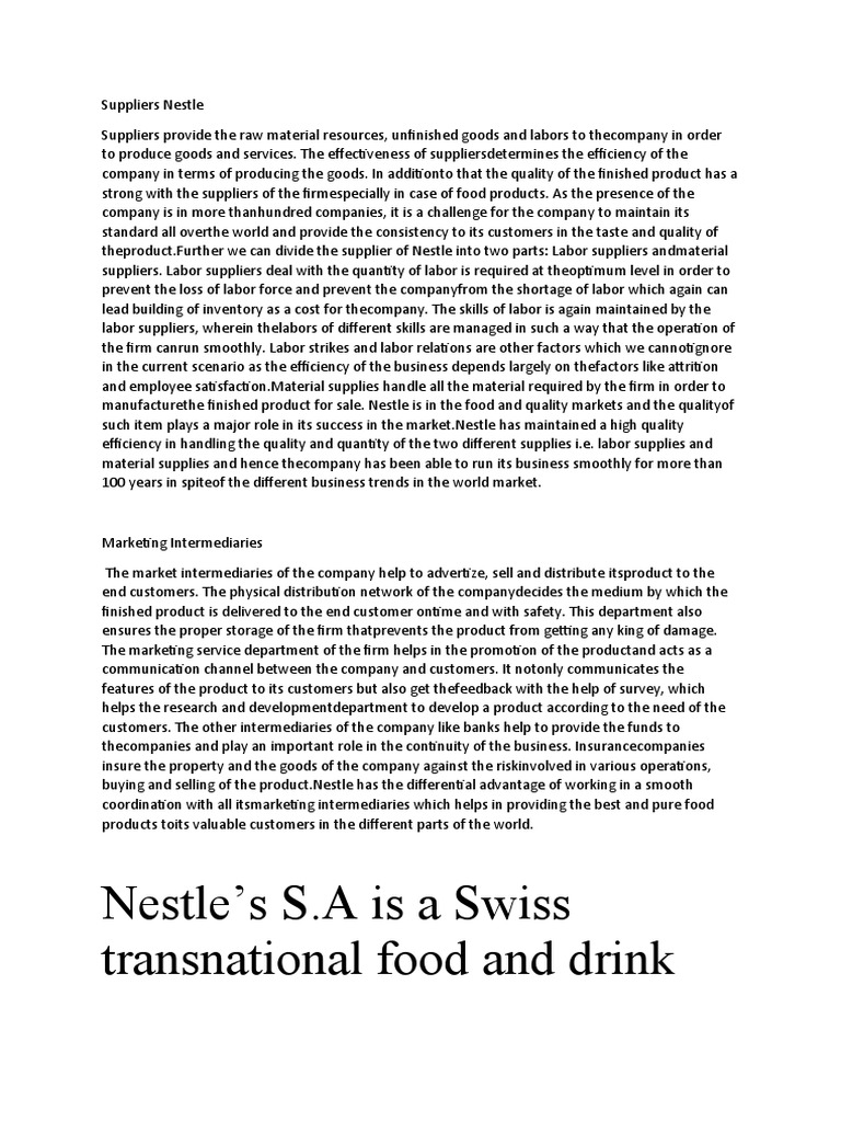 Suppliers Nestle | PDF
