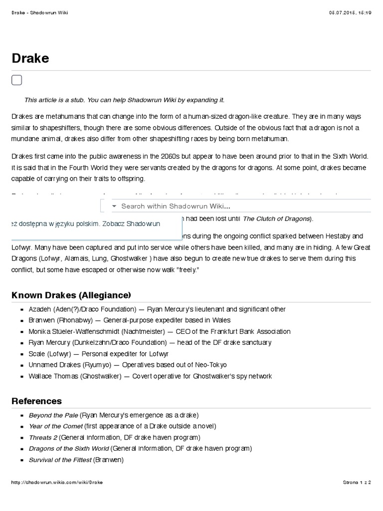 Drake - Shadowrun Wiki | PDF