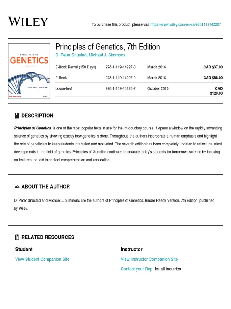 Wiley - Principles of Genetics, 7th Edition - 978-1-119-14228-7 | PDF ...