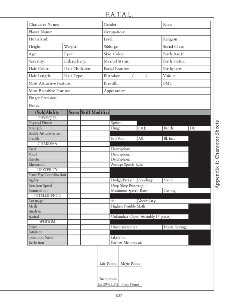 F.A.T.A.L - Character Sheet | PDF