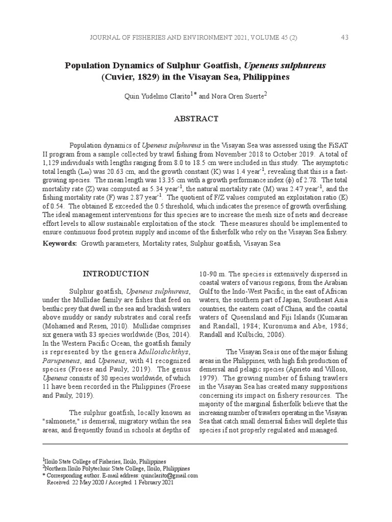 Published Paper - Population Dynamics of Sulphur Goatfish, Upeneus Sulphureus (Cuvier, 1829) in ...