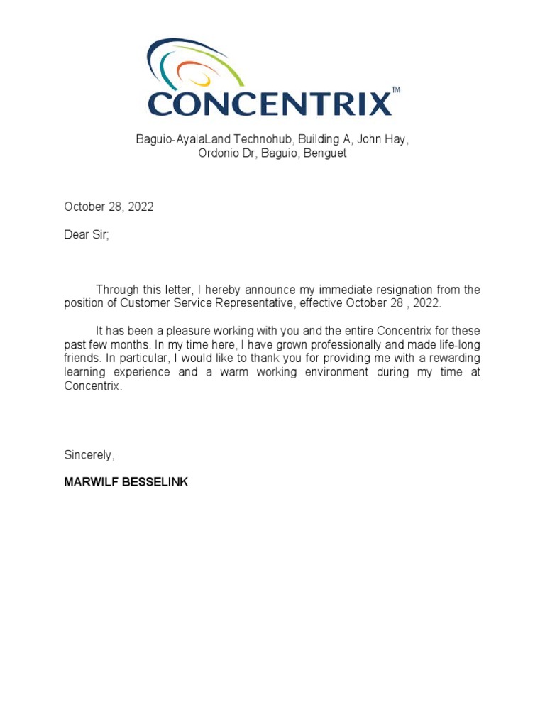 Resignation Concentix | PDF