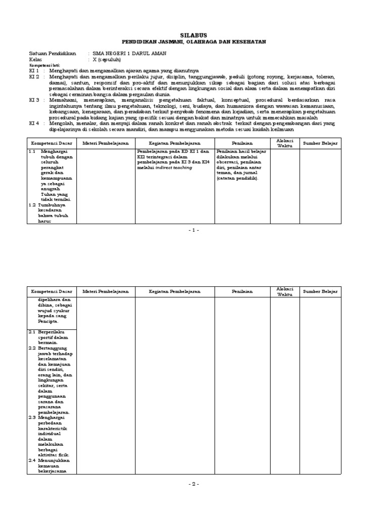 SILABUS PJOK Kls X, XI, XII | PDF