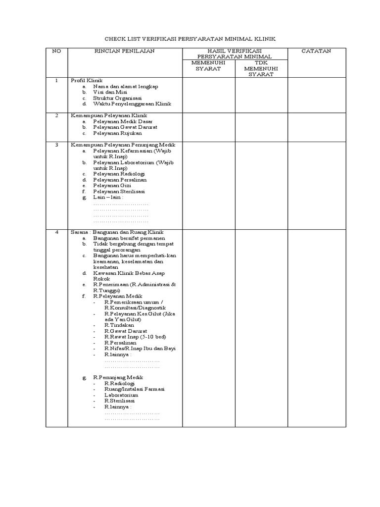 Check List Kelengkapan Klinik | PDF | Sains & Matematika