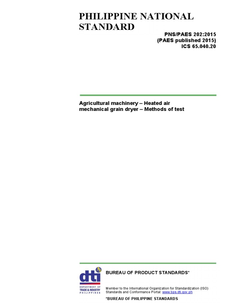 PNS PAES 202 2015 Agricultural Machinery Heated Air Mechanical Grain ...