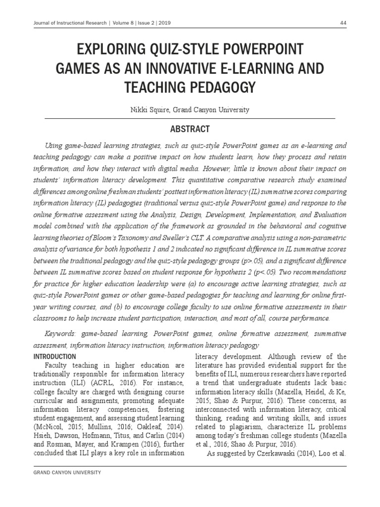 Exploring Quiz-Style Powerpoint Games As An Innovative E-Learning and Teaching Pedagogy | PDF ...