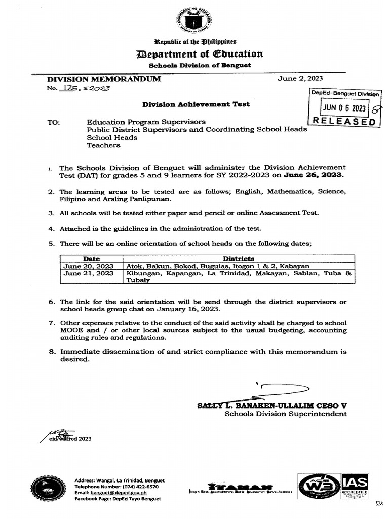 SDO Memo No. 175, S. 2023 | PDF
