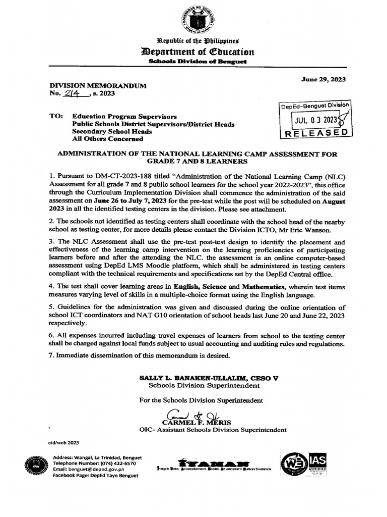 SDO Memo No. 214, S. 2023 | PDF