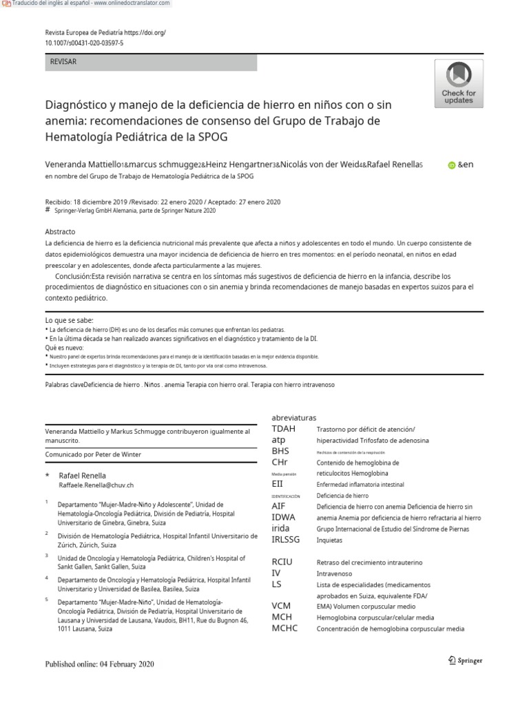 Diagnóstico y manejo de la deficiencia de hierro en niños con o sin ...