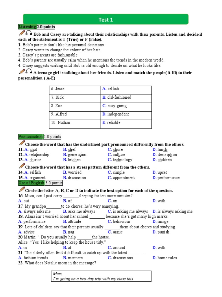 Unit 1. Test 1 | PDF