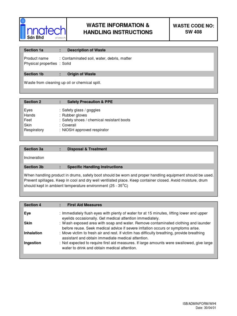 Waste CardSW408 | PDF