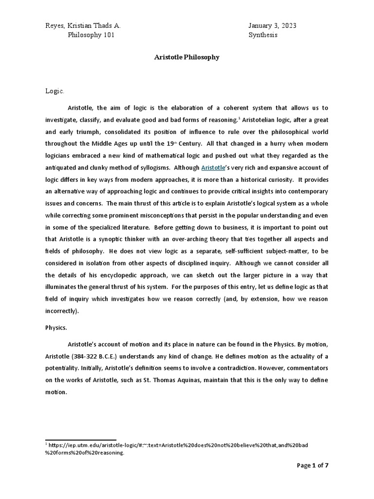 Aristotle's Philosophy Explained | PDF | Philosophy
