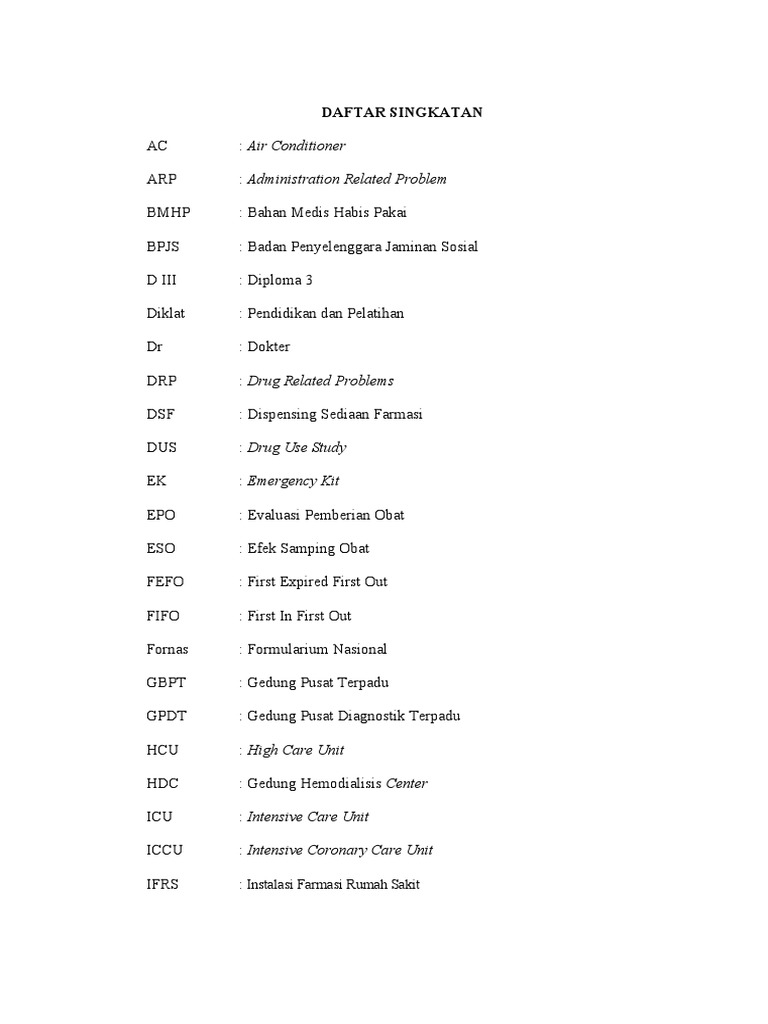 DAFTAR SINGKATAN PKL | PDF | Sains & Matematika
