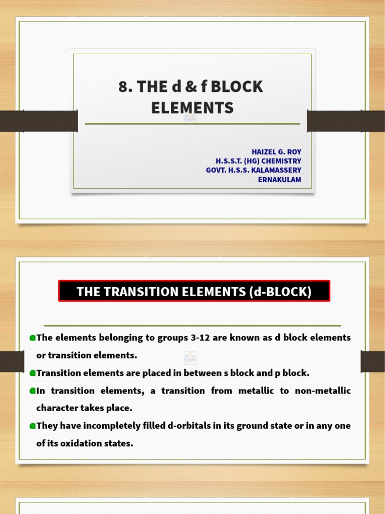 D and F Block Elements Overview | PDF