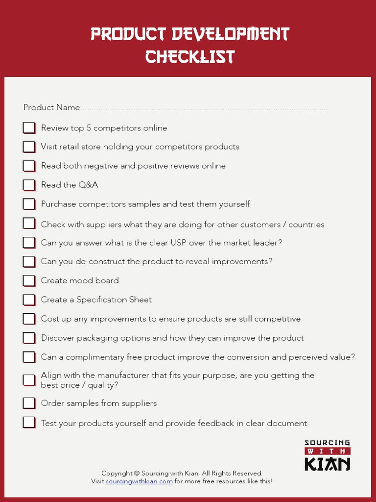 Product Development Checklist | PDF