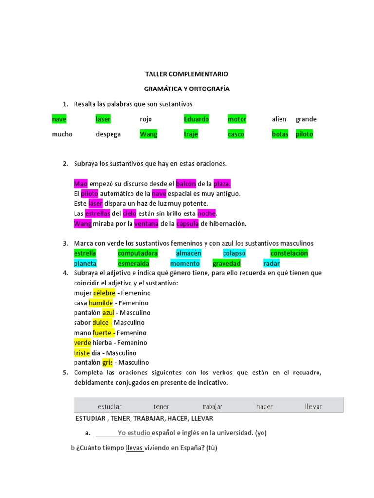 Taller Complementario Gramática y Ortografía | PDF