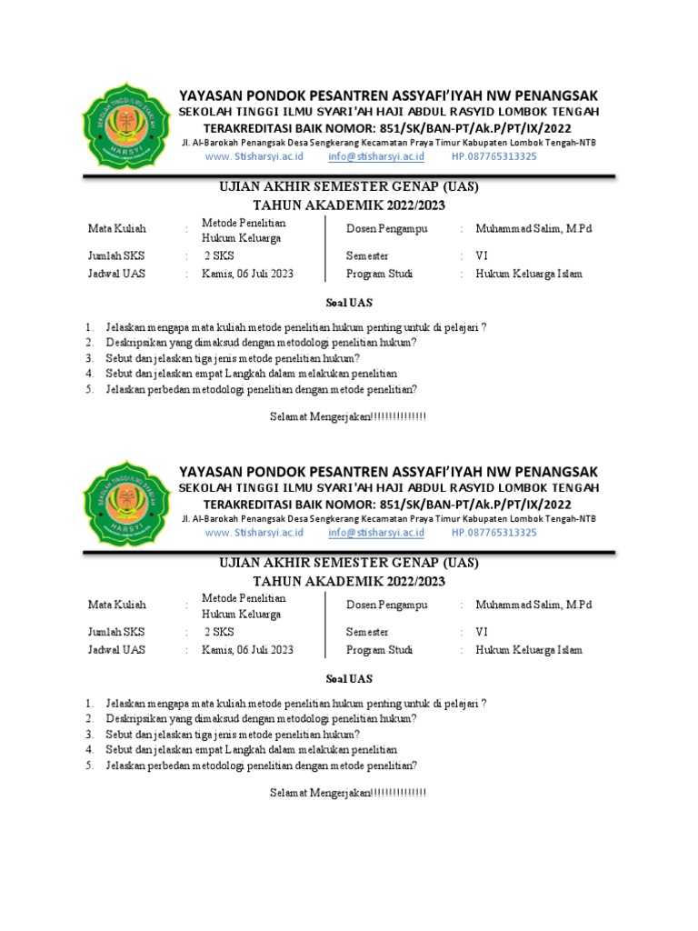 Soal UAS Metode Penelitian Hukum | PDF