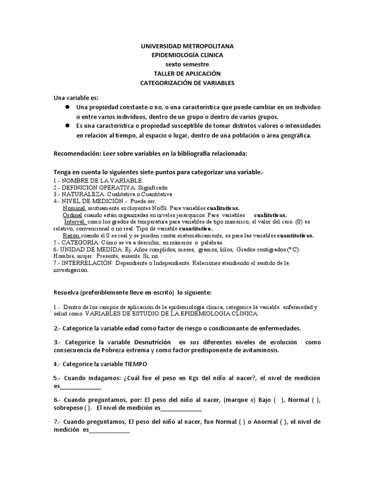 UniMetro TALLER Variables | PDF | Nivel de medida | Science