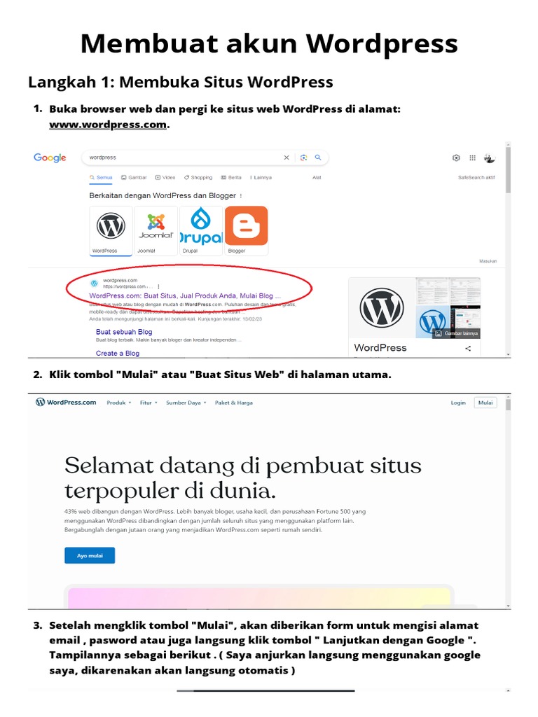Membuat Akun Wordpress | PDF