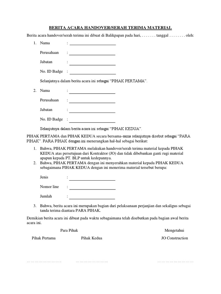 Berita Acara Handover | PDF