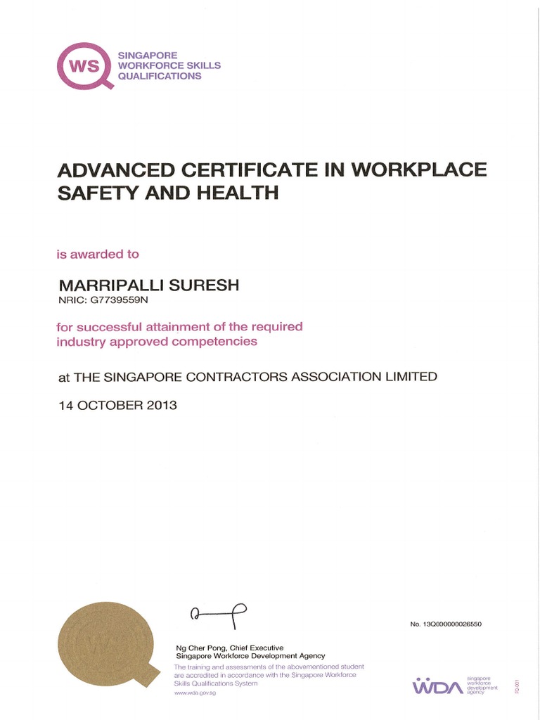 WSHC Cert - Suresh | PDF