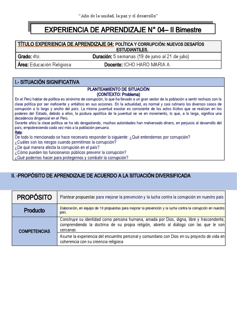 Unidad 4to - Exp 04 - II Bim. | PDF