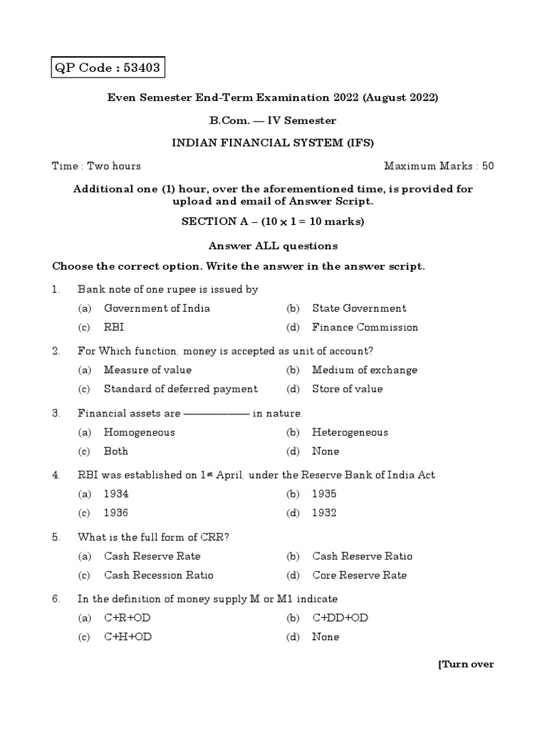 Sem 4 - Indian Financial System - IFS - 53403 | PDF | Reserve Bank Of ...