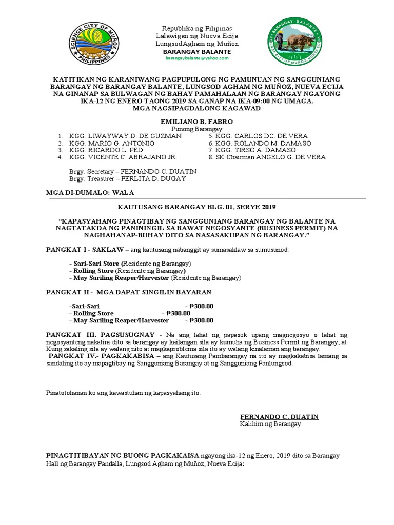 Barangay Permit Resolution | PDF