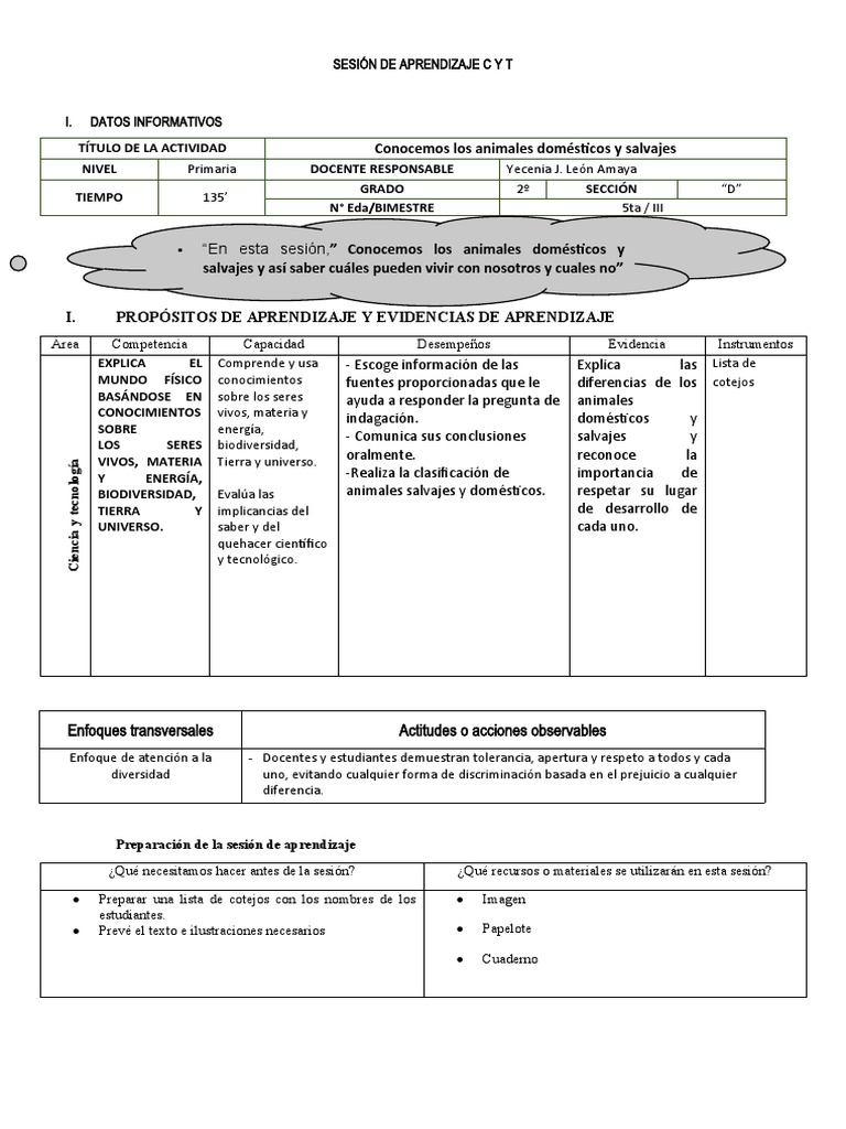 Animales domésticos y salvajes en clase | PDF | Aprendizaje | Cognición