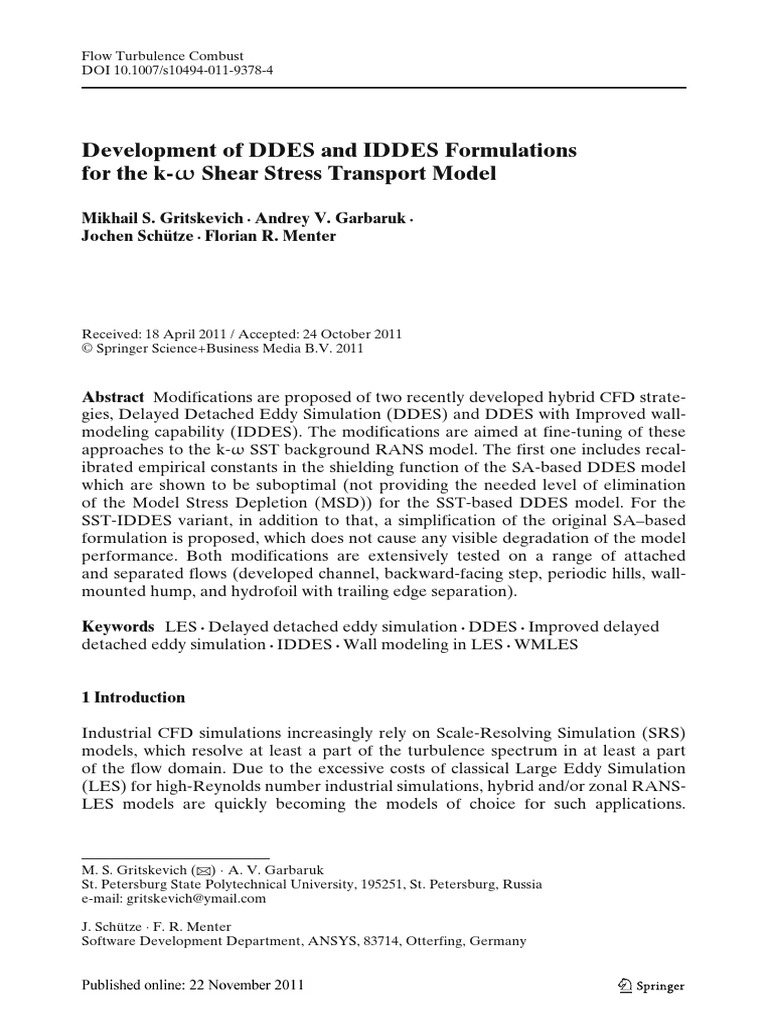 Development of DDES and IDDES Formulations for the k-ω Shear Stress ...