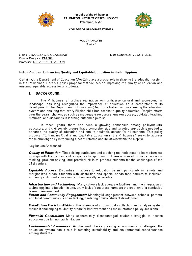 Olasiman - Charlene - Policy Proposal | Download Free PDF | Evaluation ...