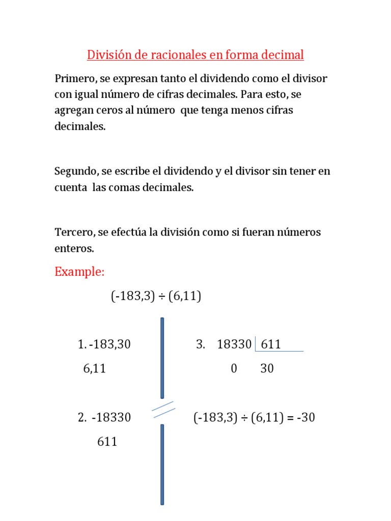 Clase de Matematicas (División de Racionales en Forma Decimal) | PDF