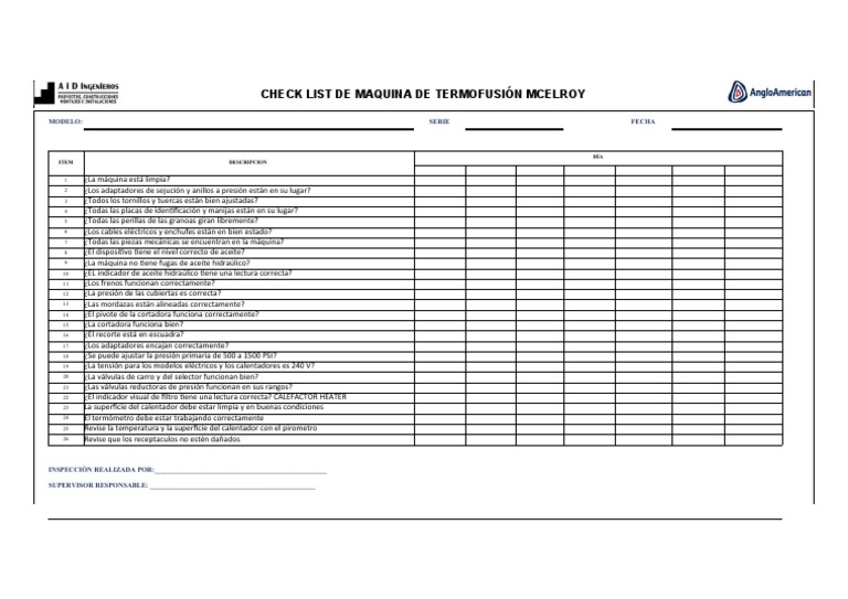 Check List de Maquina de Termofusión Mcelroy | PDF