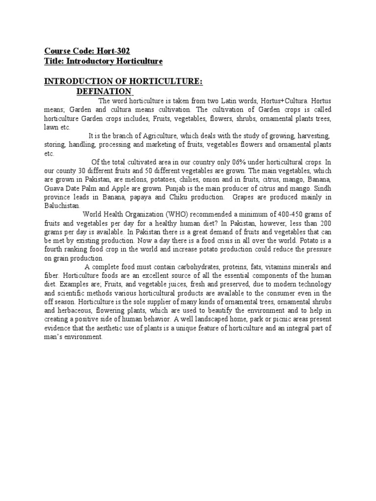 Course Code-302 Introductory Horticulture | PDF