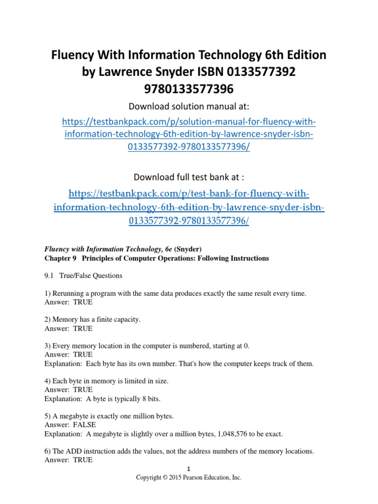 Fluency With Information Technology 6th Edition Lawrence Snyder Test ...