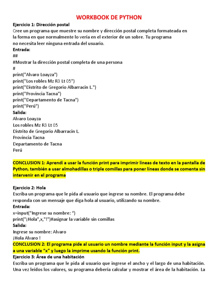 WORKBOOK DE PYTHON Alvaro | PDF