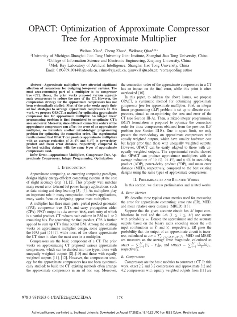 OPACT Optimization of Approximate Compressor Tree For Approximate Multiplier | PDF