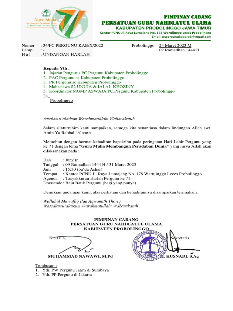 Undangan Harlah Pergunu | PDF