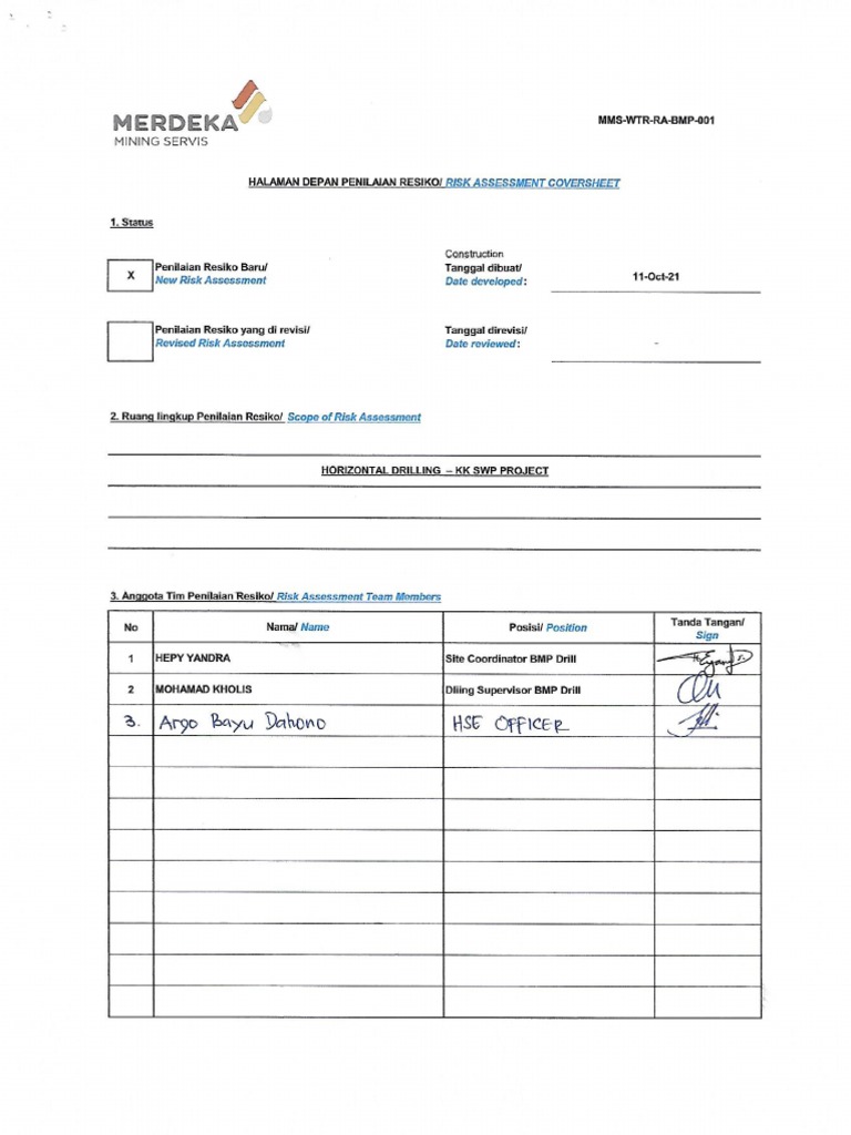 MMS-WTR-HIRADC_Risk Assessment Horizontal Drilling_BMP Drill | PDF