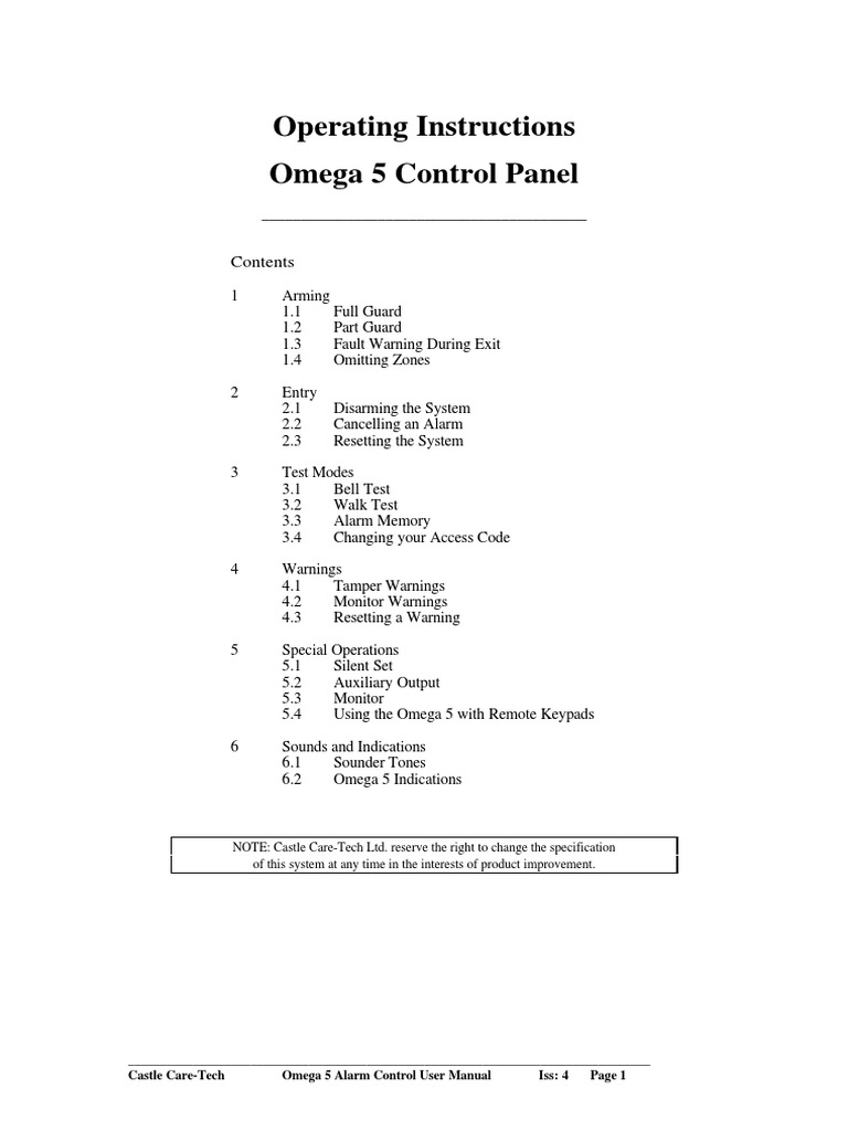 Omega 5 Alarm Control Manual | PDF | Manufactured Goods | Computer Science