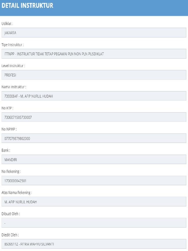 Biodata Instruktur-Afip Nurul Huda | PDF