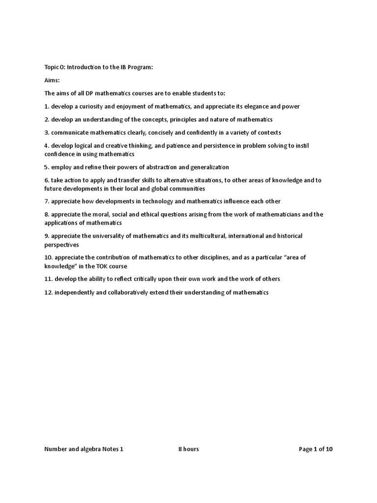 GR 11 - AI SL - Math Notes - Number & Algebra Sec 1 | PDF