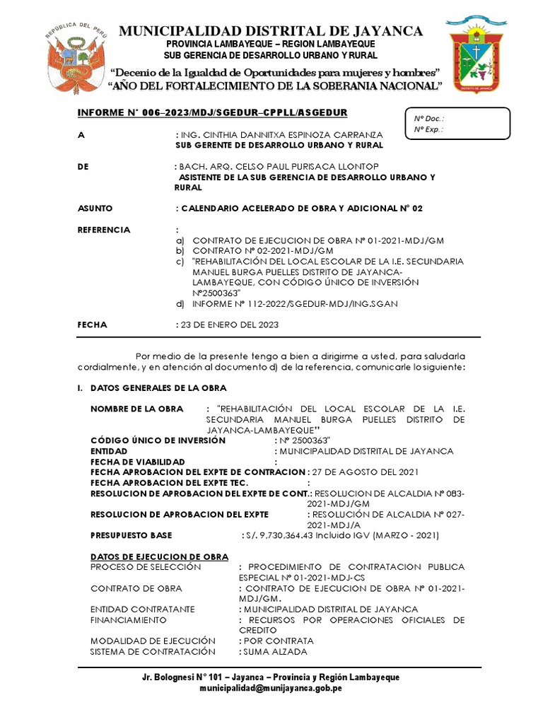 Informe #006-2023-Mdj-Sgedur-Cppll - Asgedur | PDF | Ciencias Políticas