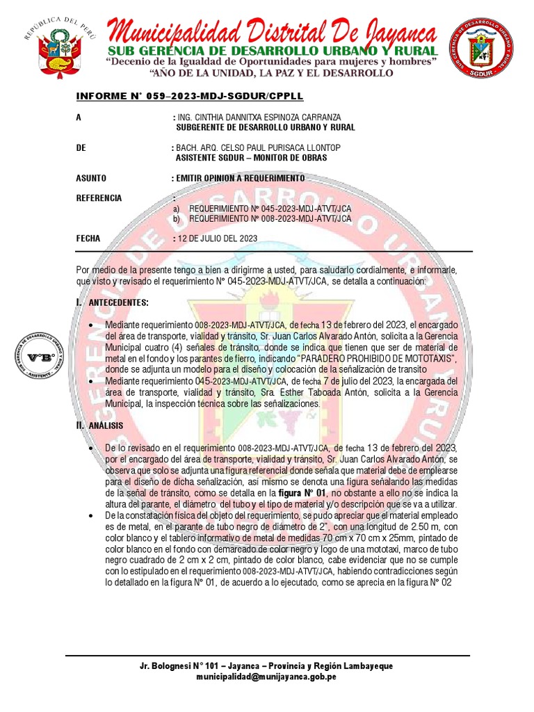 Informe #059-2023-Mdj-Sgdur-Cppll - Emitir Opinion A Requerimiento | PDF