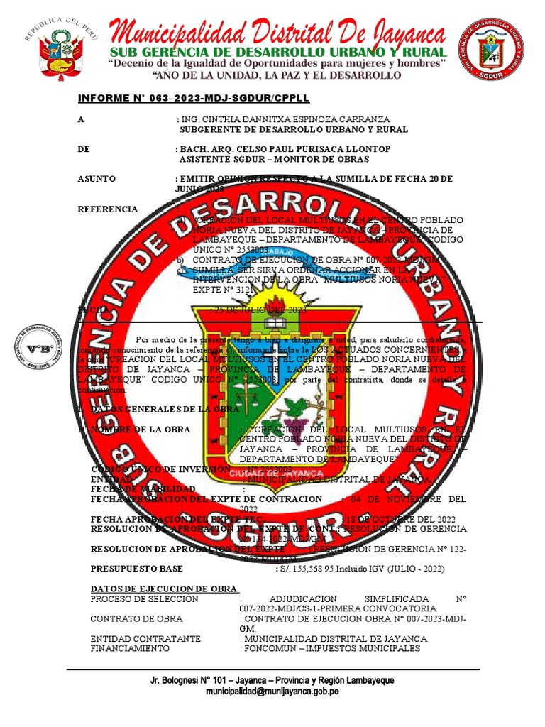 Informe #063-2023-Mdj-Sgdur-Cppll - Emitir Opinion Respecto A La Sumilla de Fecha 20 de Junio ...