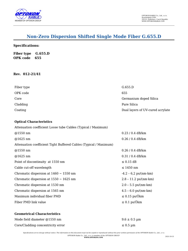 G.655.D Fiber Specifications Overview | PDF